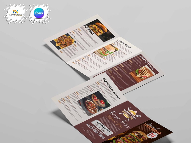 Burger Buzz Restaurant Menu Tri Fold Template Restaurant Menu - Etsy