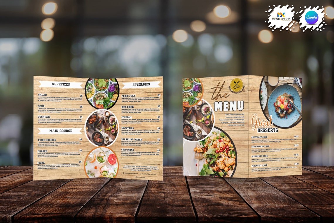 Restaurant Menu Template, Bi Fold Canva Menu Template, Bi Fold ...