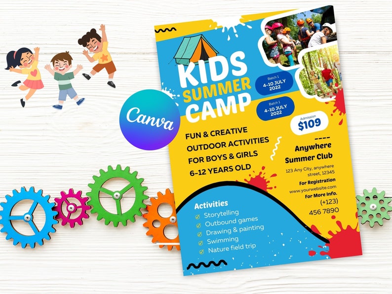 Kids Summer Camp Flyer, Summer Camp Festival Flyer for Kids, Editable ...