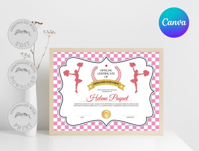 Editable Cheerleader Certificate, Cheerleading Award Template, Instant ...