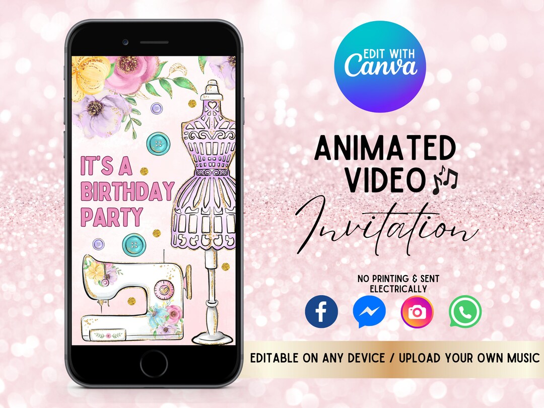 Sewing Machine Invitations, Sewing Birthday Invitations, Sewing Video ...