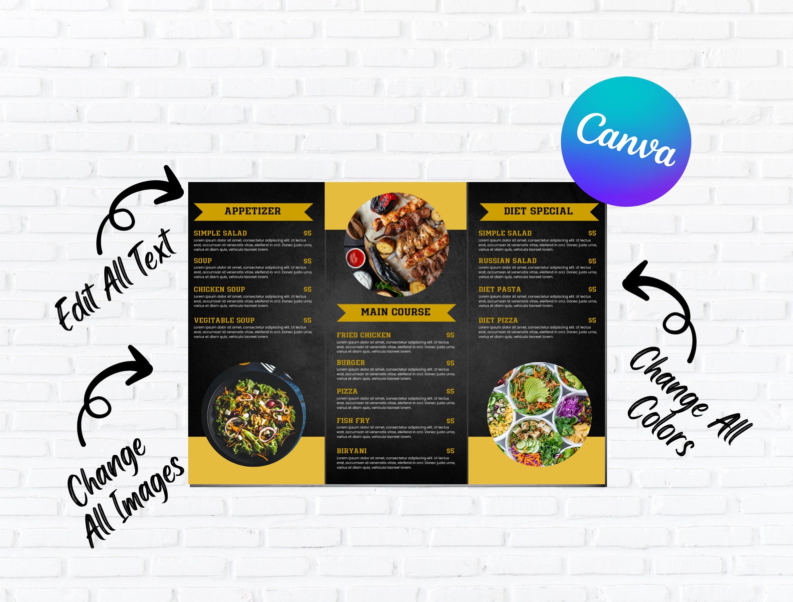 Restaurant Menu Template, Tri-fold Canva Menu Template, Tri-fold ...