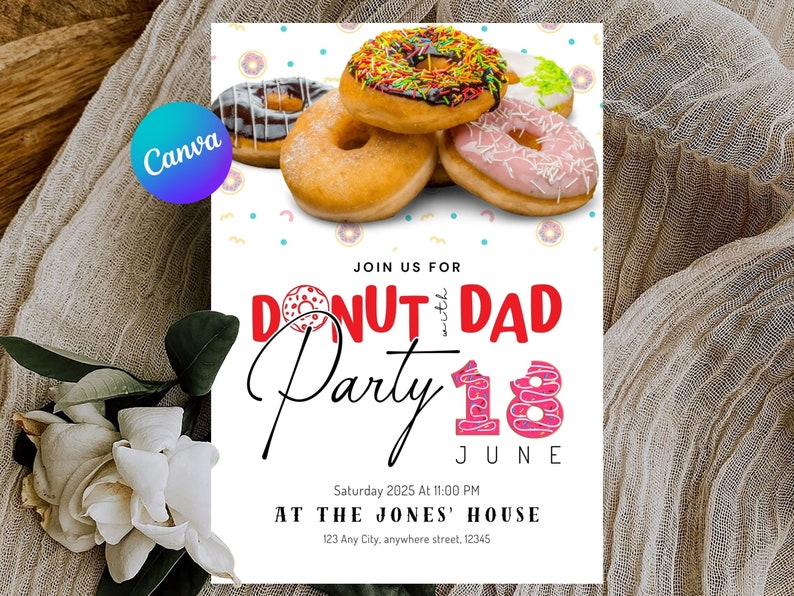 Donuts With Dad Father's Day Invitation, Father's Day Donut Party, 4x6 ...