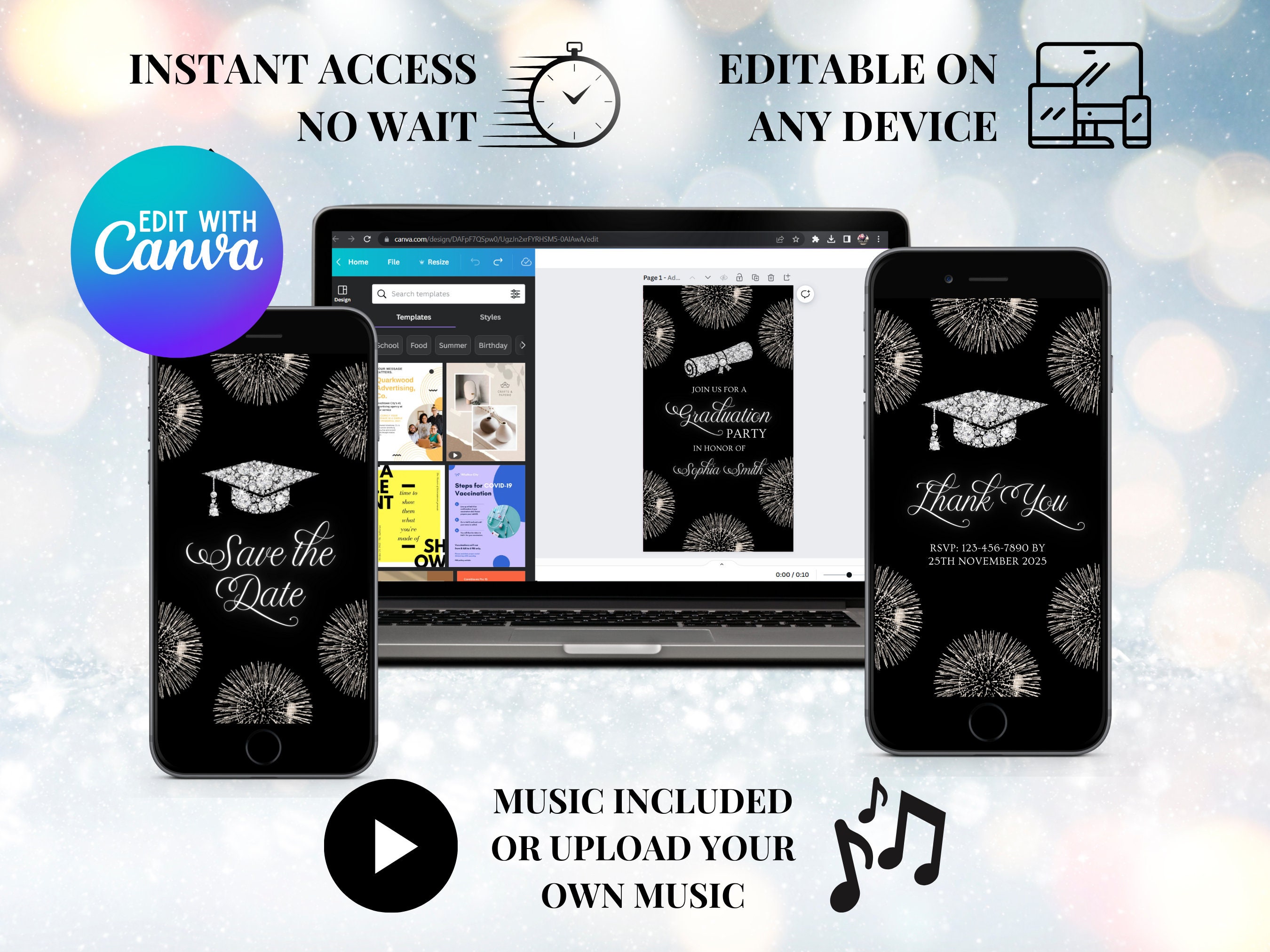 Digital Graduation Party Invitation, Diamond Theme Party, Custom ...