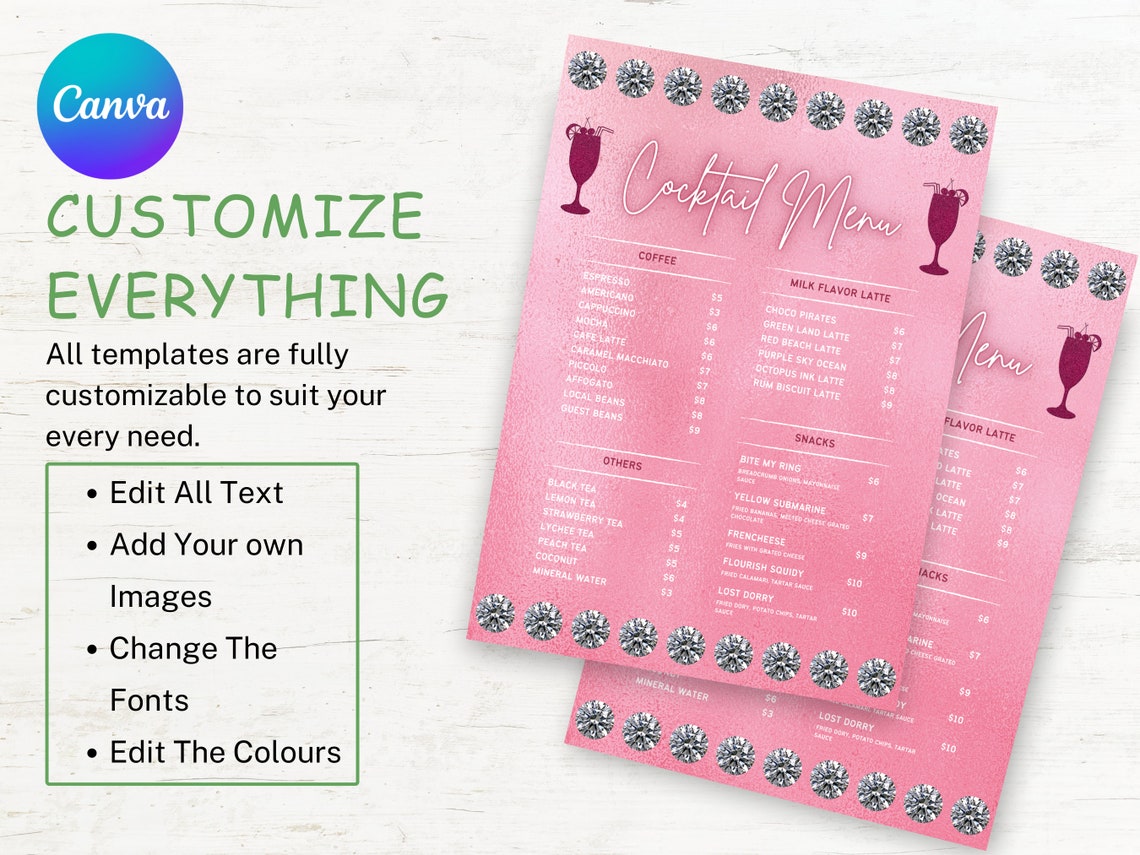 Cocktail Menu Flyer, DIY Flyer Template Design, Bar Menu Sign Flyer ...