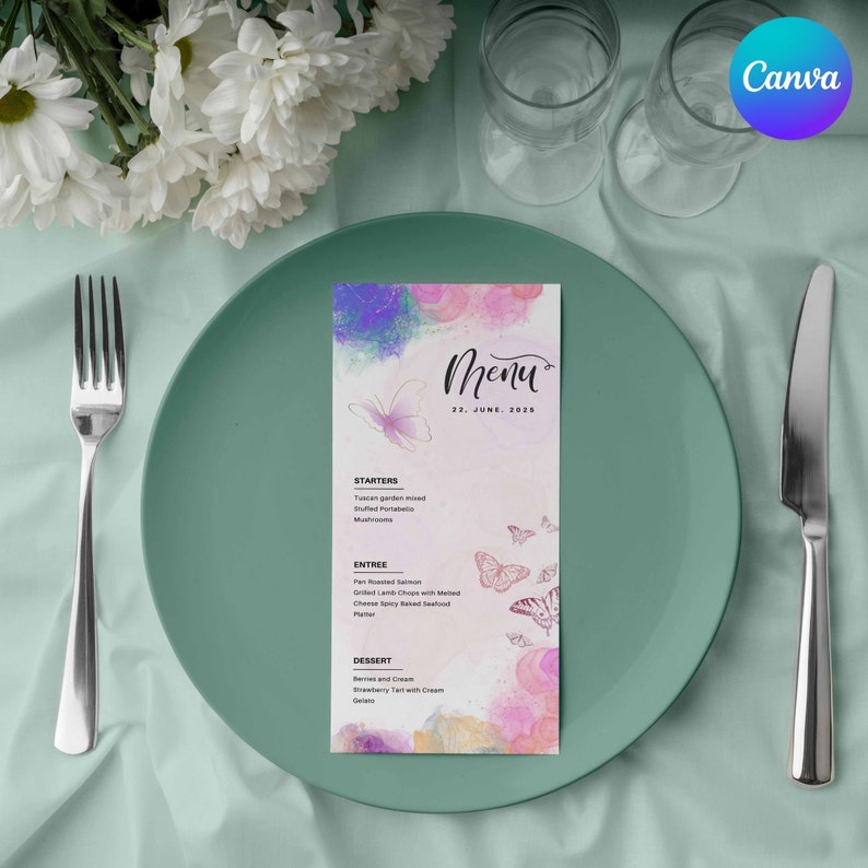 Butterfly Wedding Menu Template Wedding Planning Canva Menu - Etsy