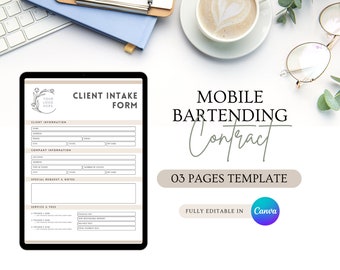 Mobile Bar Contract Template, Canva Editable Bartender Contract, Mobile ...