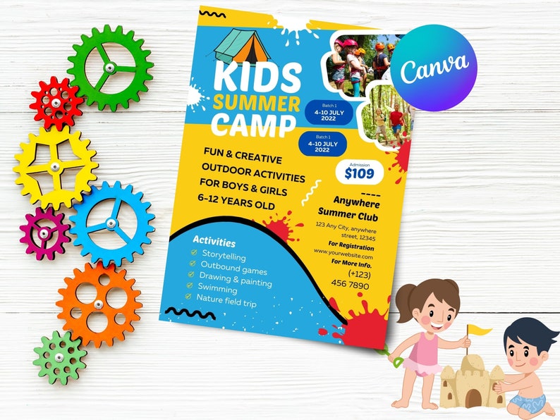 Kids Summer Camp Flyer, Summer Camp Festival Flyer for Kids, Editable ...
