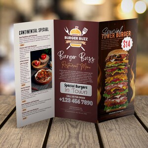 Burger Buzz Restaurant Menu Tri Fold Template Restaurant Menu Template ...