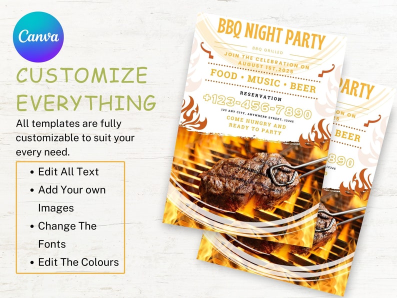 Bbq Night Party Flyer, Diy Canva Bbq Night Flyer Template, Editable ...