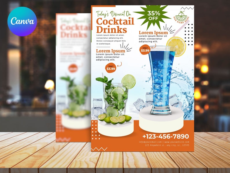 Printable Cocktails Drink Template, Diy Canva Cocktail Flyer Template ...