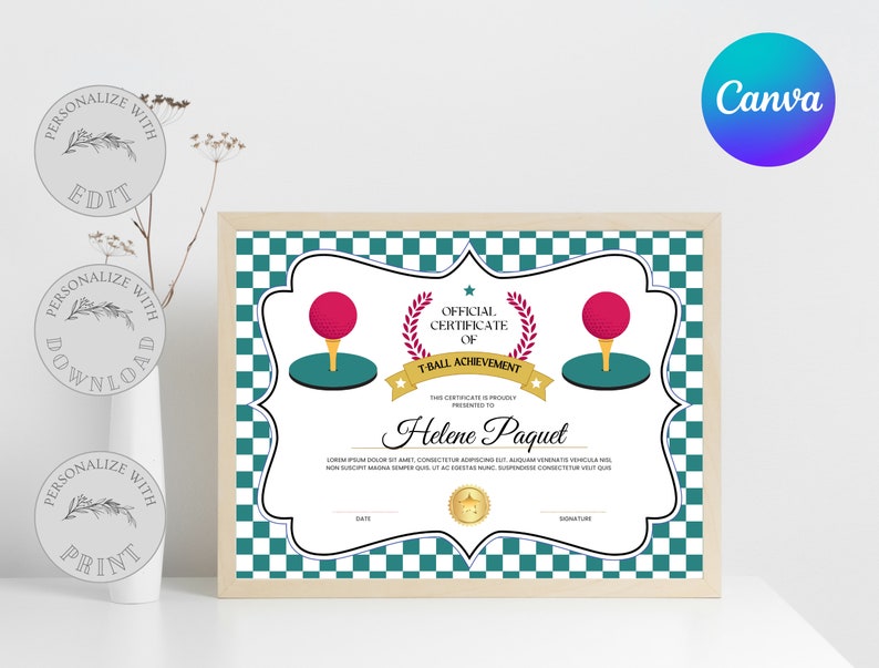 Editable T-ball Award Certificates, Instant Download, Team Baseball ...