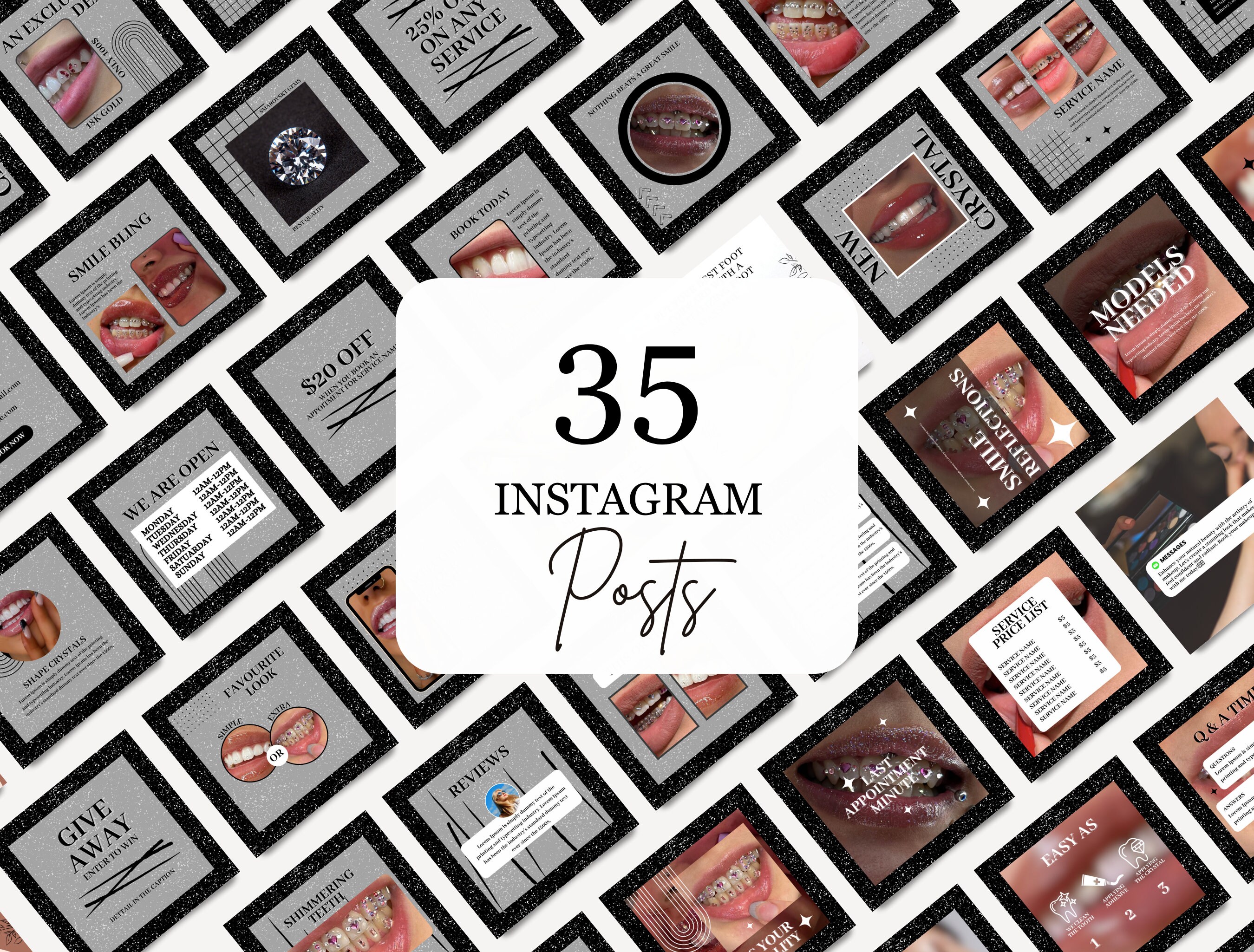 Tooth Gem Instagram Templates, Tooth Charms Social Media Post Template ...