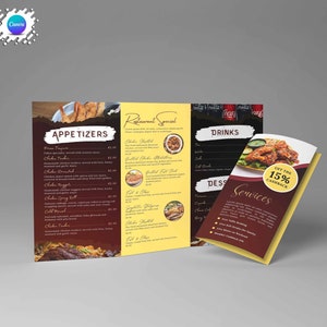 Restaurant Menu Template, Tri-fold Canva Menu Template, Tri-fold ...