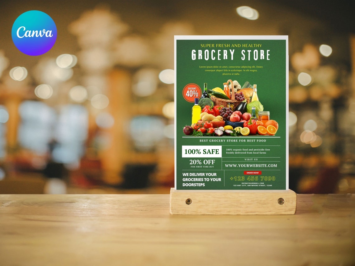 Grocery Store Flyer, DIY Canva Grocery Store Flyer Template, Editable ...