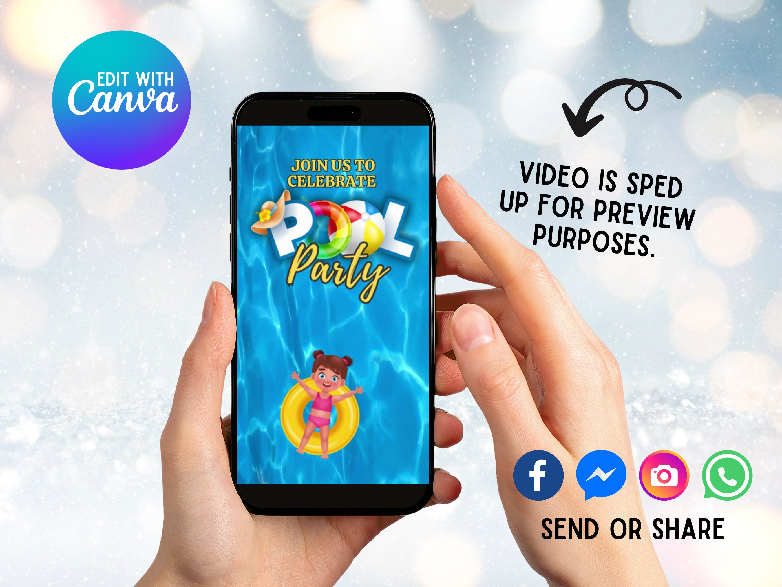 Editable Pool Party Invitation, Pool Party Birthday, Digital Summer ...