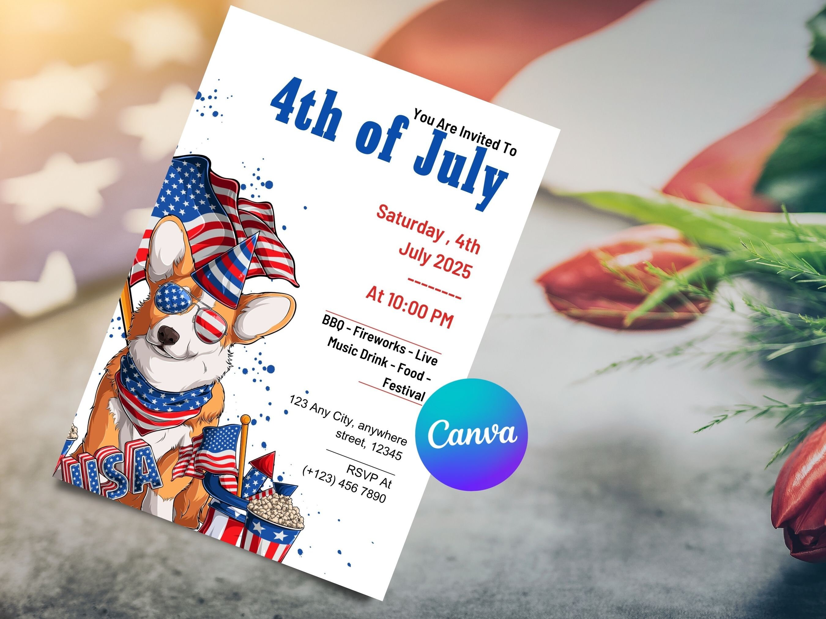 Editable 4th of July Party Invitation Template, Independence Day Invite ...
