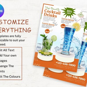Printable Cocktails Drink Template, Diy Canva Cocktail Flyer Template ...