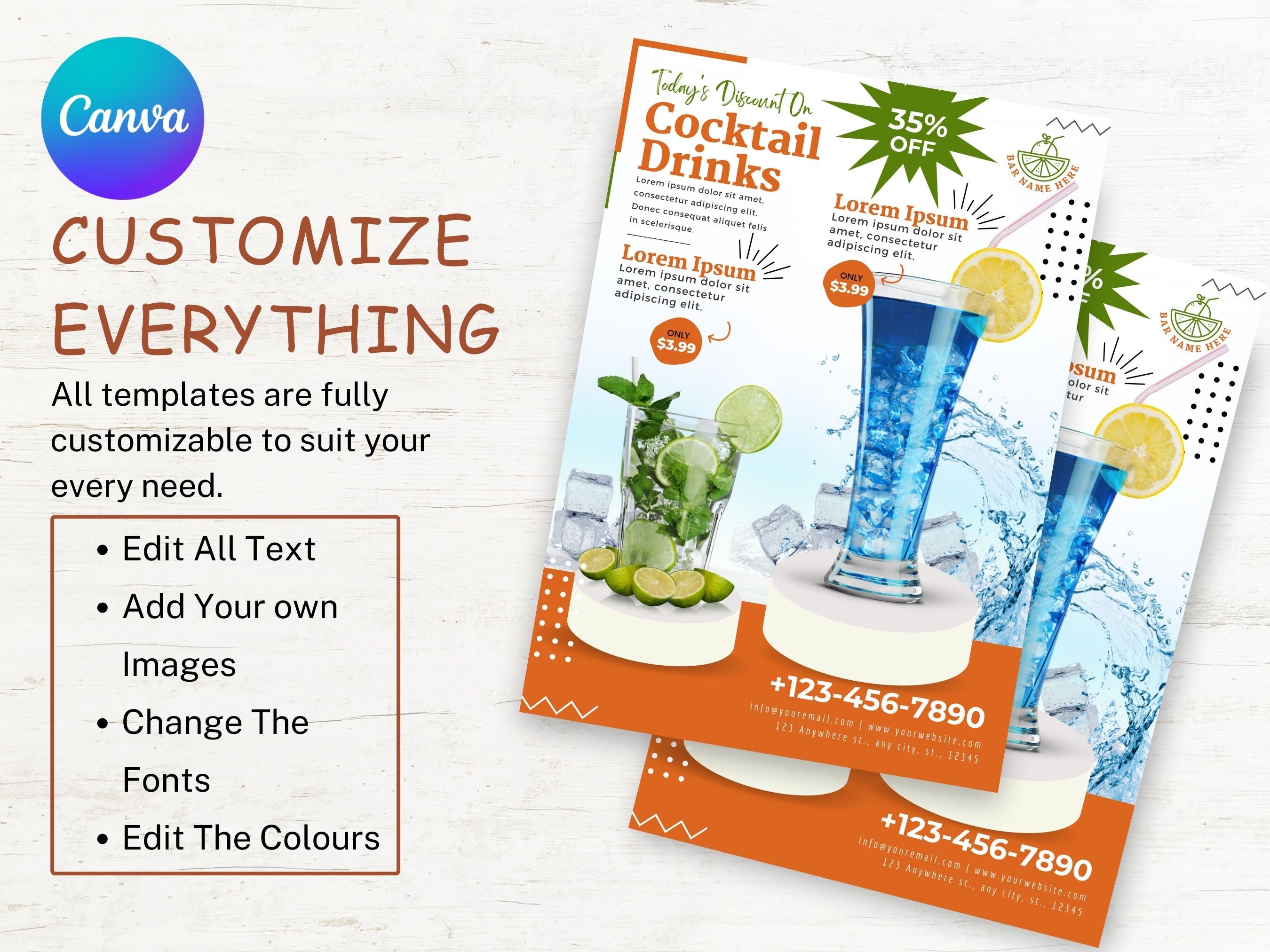 Printable Cocktails Drink Template, Diy Canva Cocktail Flyer Template ...