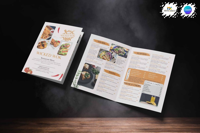 Restaurant Menu Template, Bi Fold Canva Menu Template, Bi Fold ...