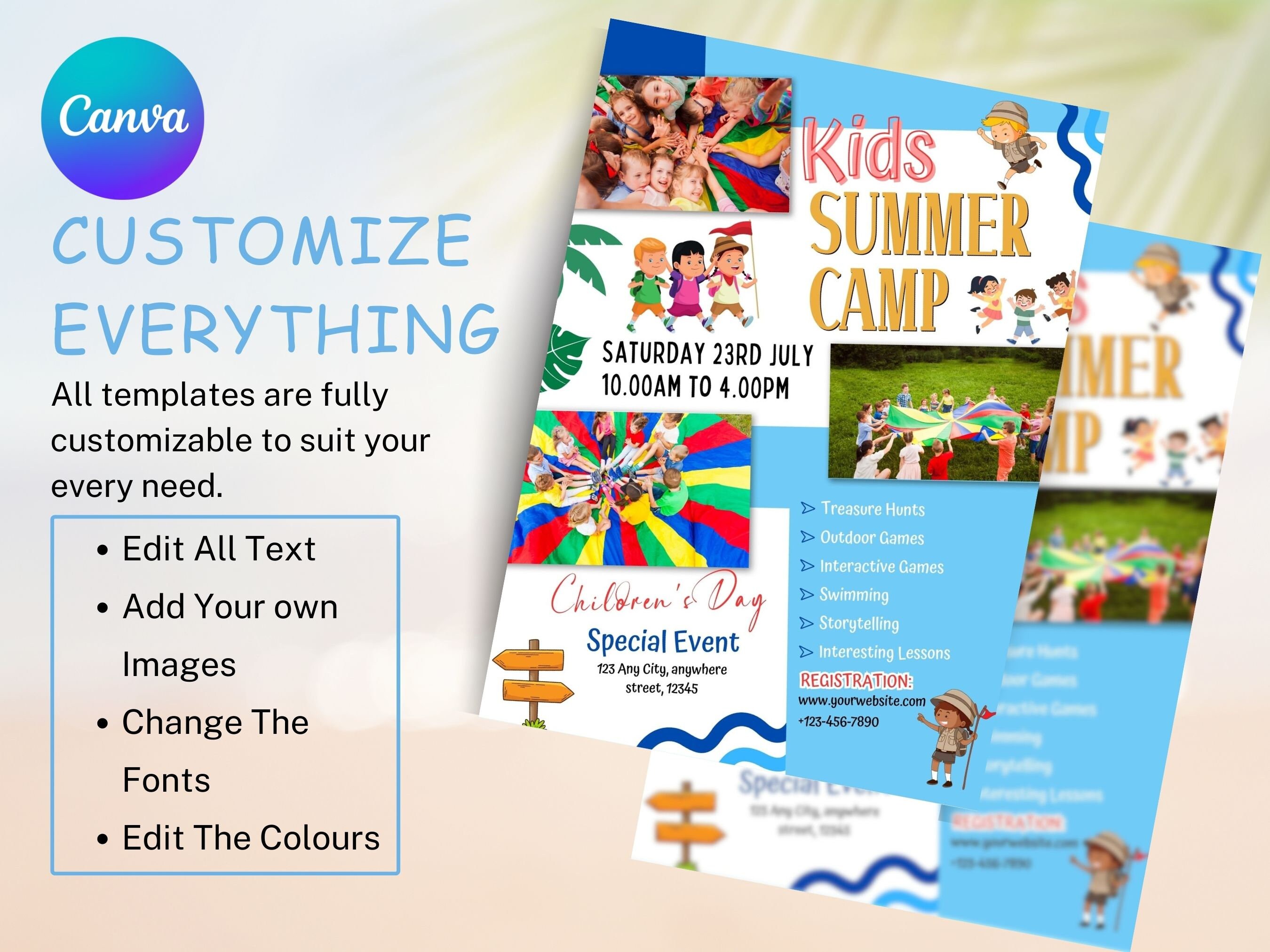Kids Summer Camp Flyer, Summer Camp Festival Flyer for Kids, Editable ...