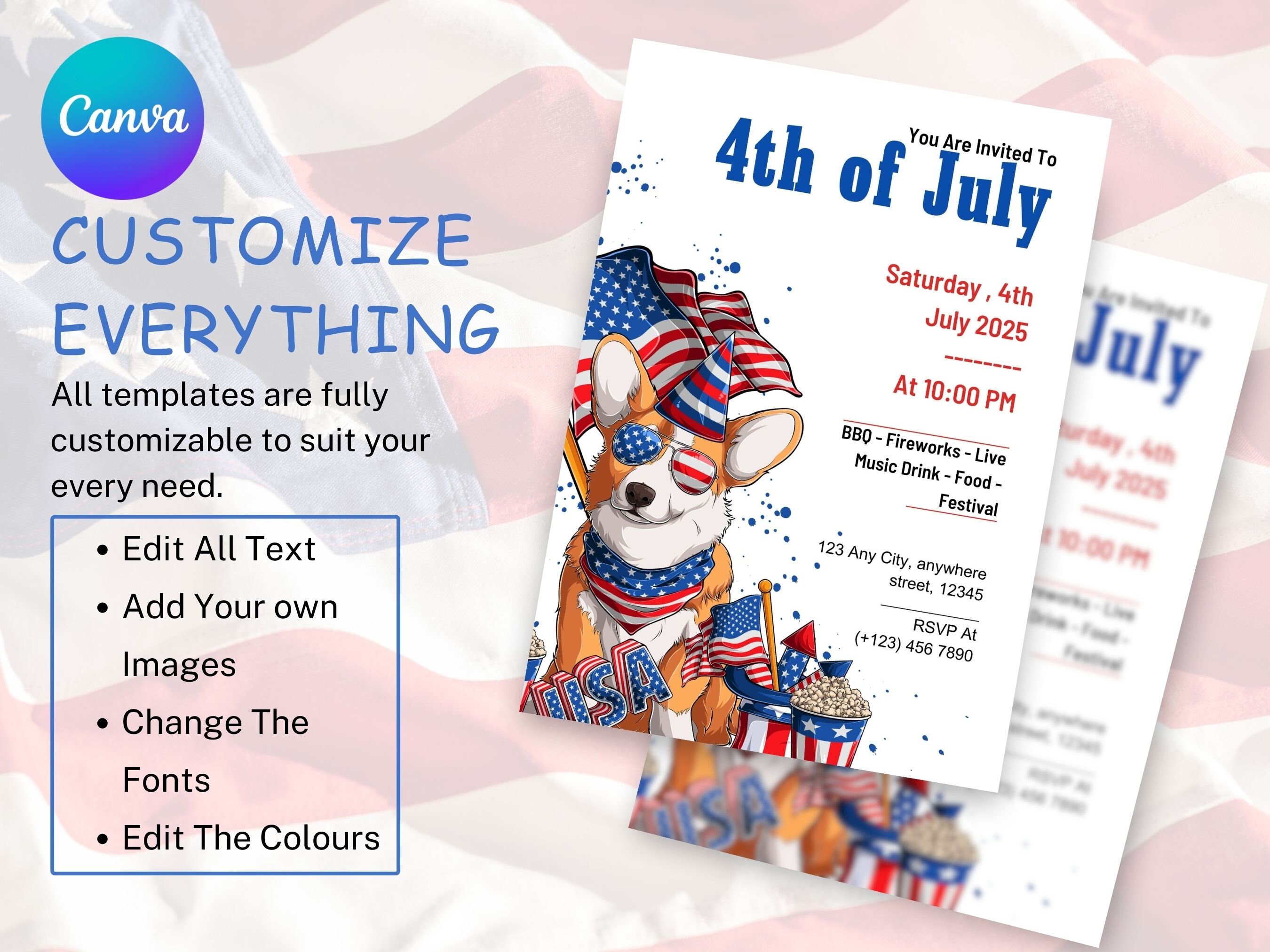 Editable 4th of July Party Invitation Template, Independence Day Invite ...