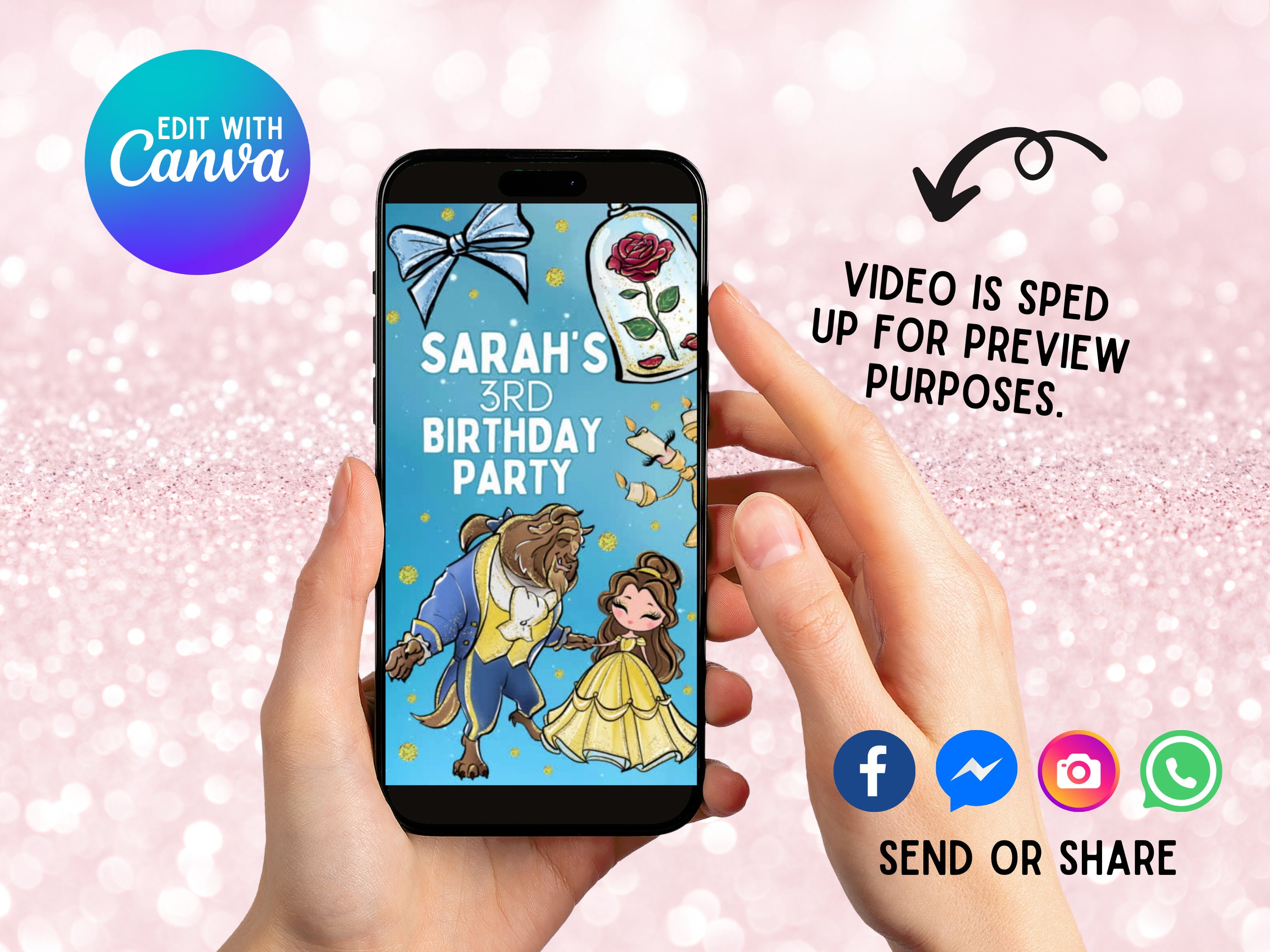 Beauty and the Beast Birthday Invitation, Beauty and Beast Inspired ...