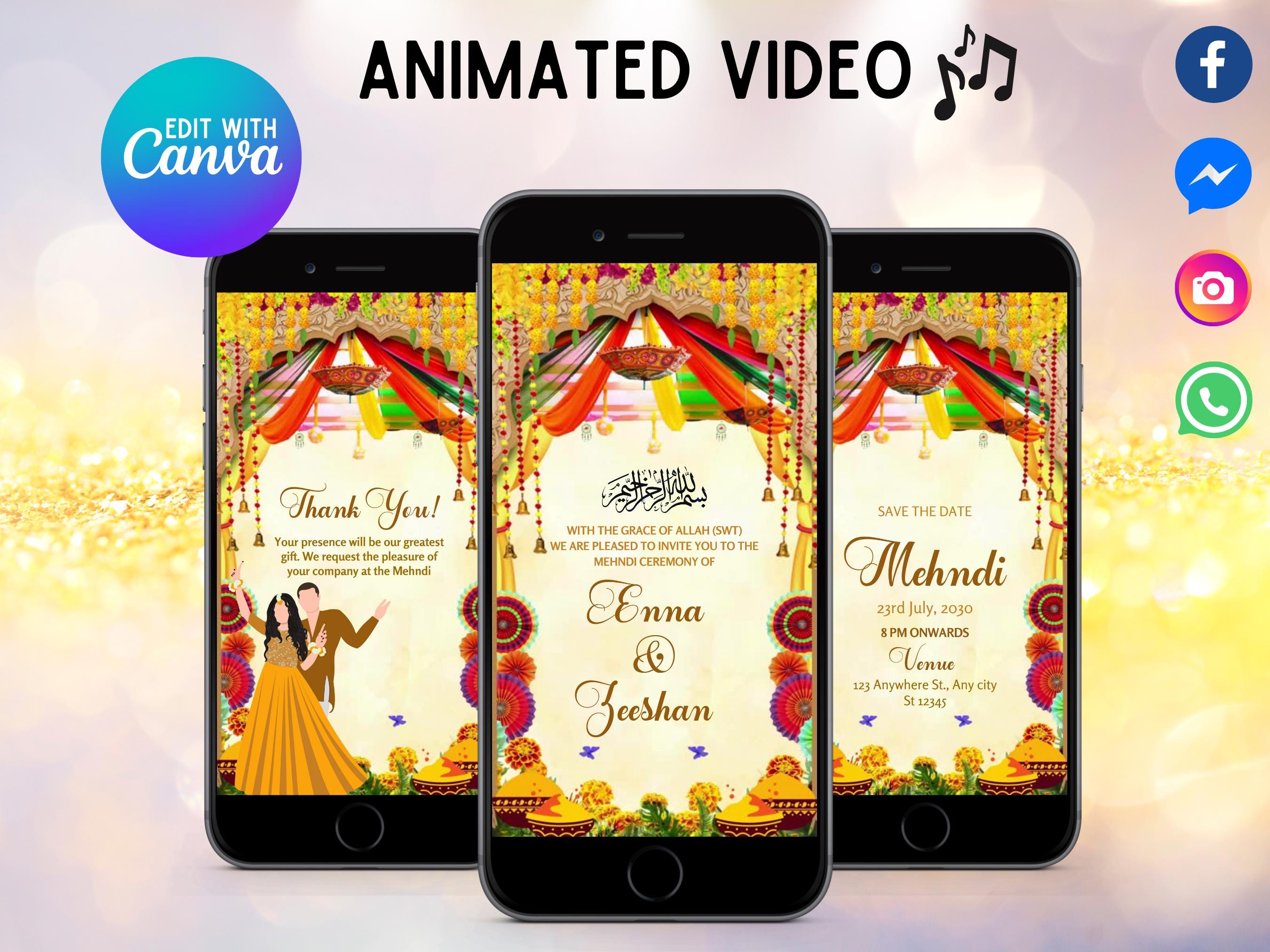 Animated Henna Video Invitation, Henna Video Invite, Mehndi Video ...
