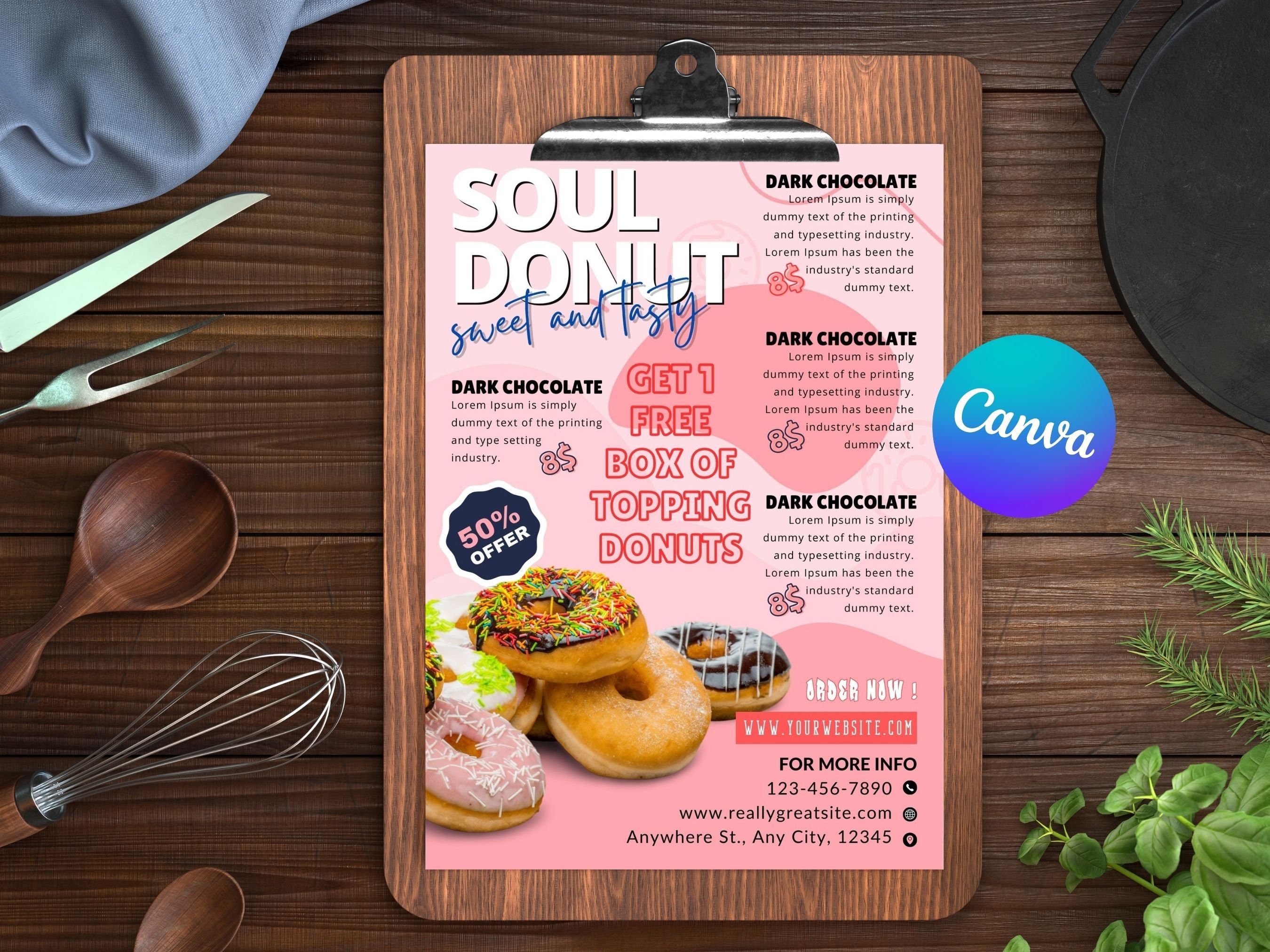 Donut Flyer Template, Doughnut Business Flyer, Baking Dessert Flyer ...
