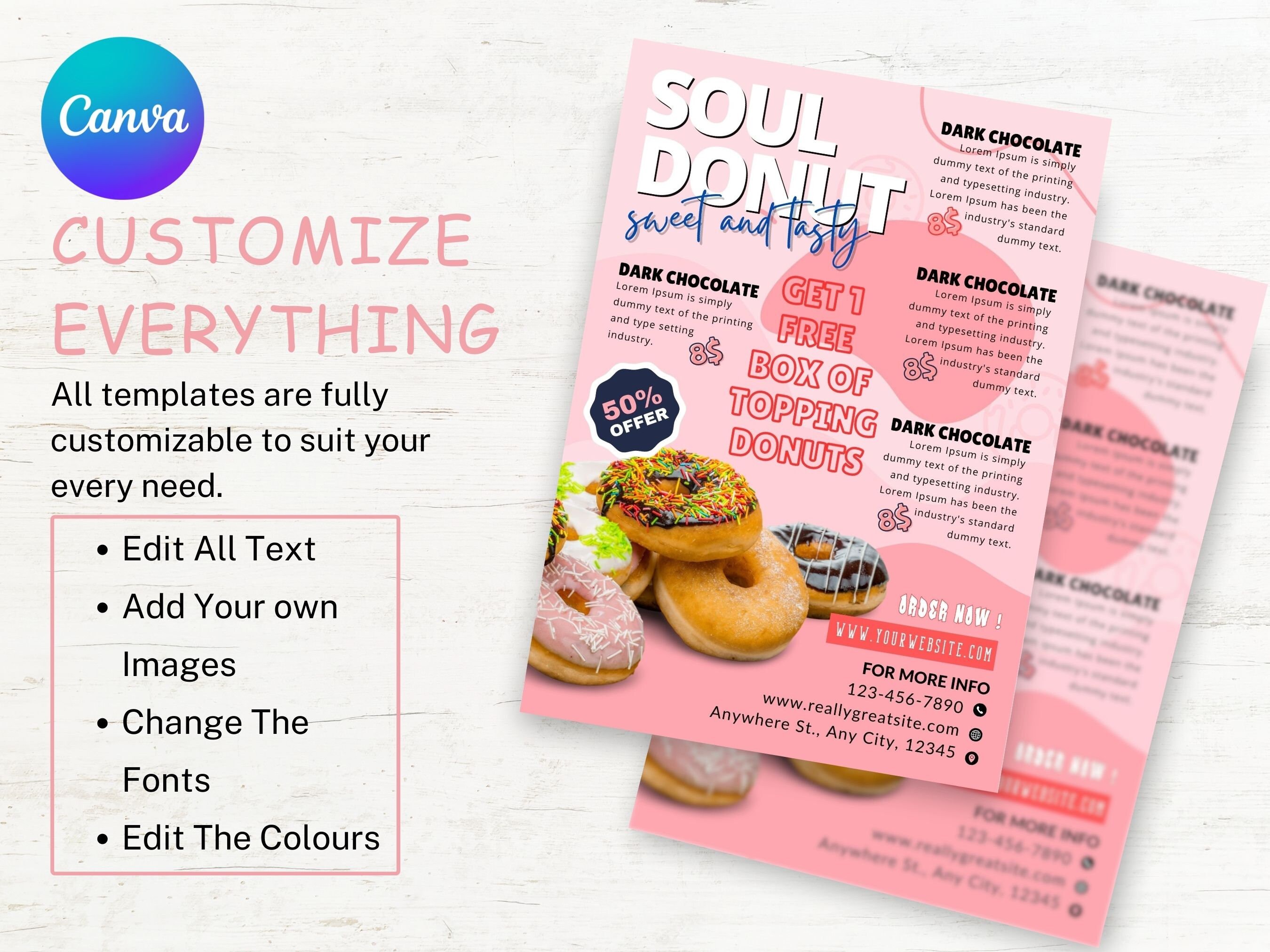 Donut Flyer Template, Doughnut Business Flyer, Baking Dessert Flyer ...
