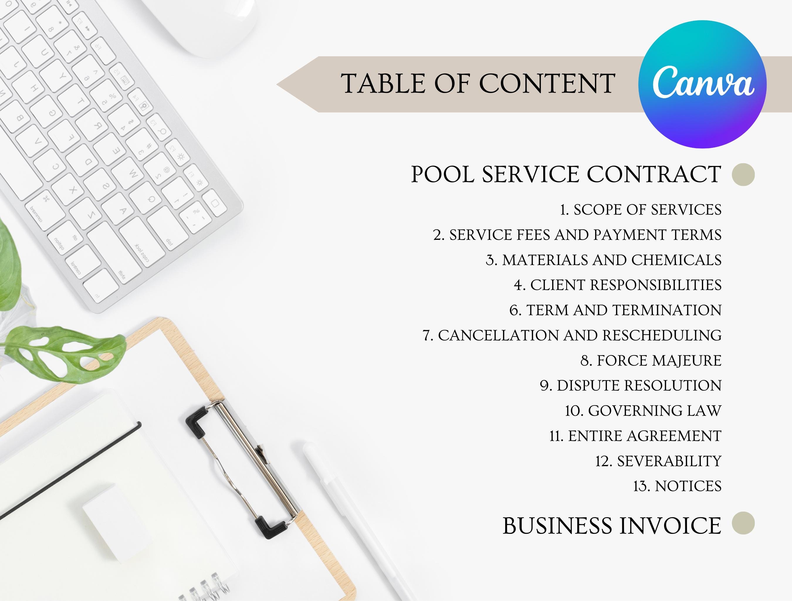 Pool Service Contract Template, Residential Pool Maintenance Service ...