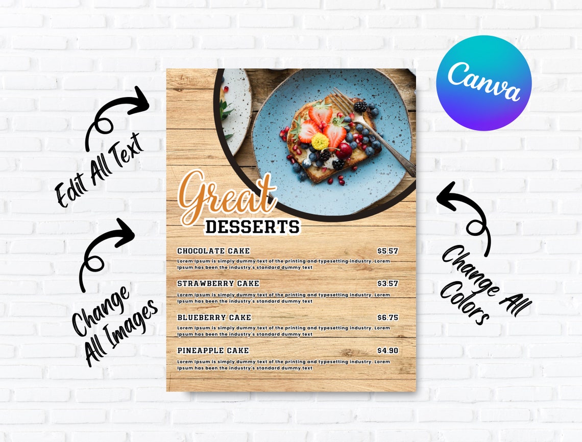 Restaurant Menu Template, Bi Fold Canva Menu Template, Bi Fold ...