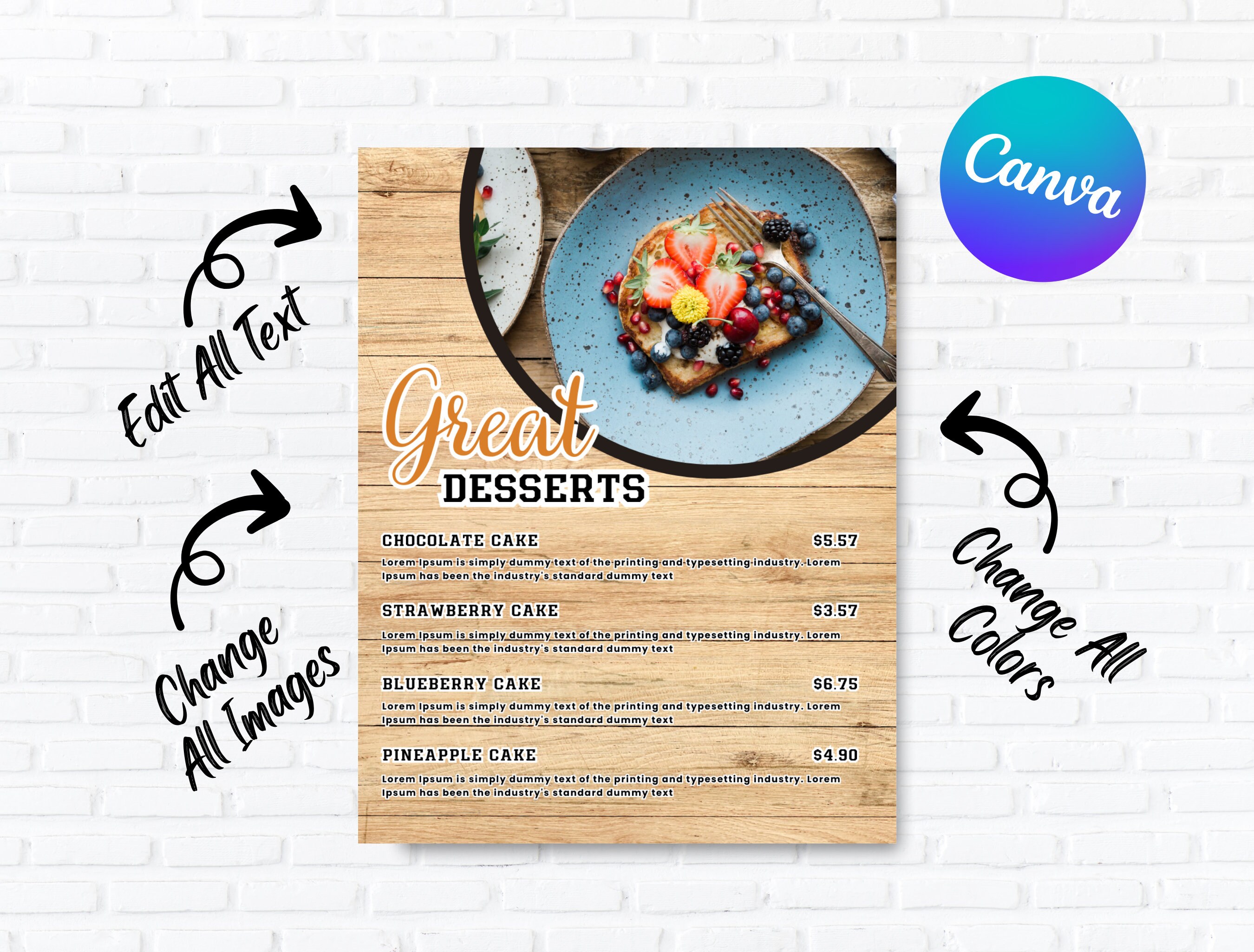 Restaurant Menu Template, Bi Fold Canva Menu Template, Bi Fold ...