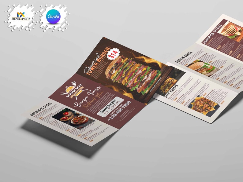Burger Buzz Restaurant Menu Tri Fold Template Restaurant Menu Template ...