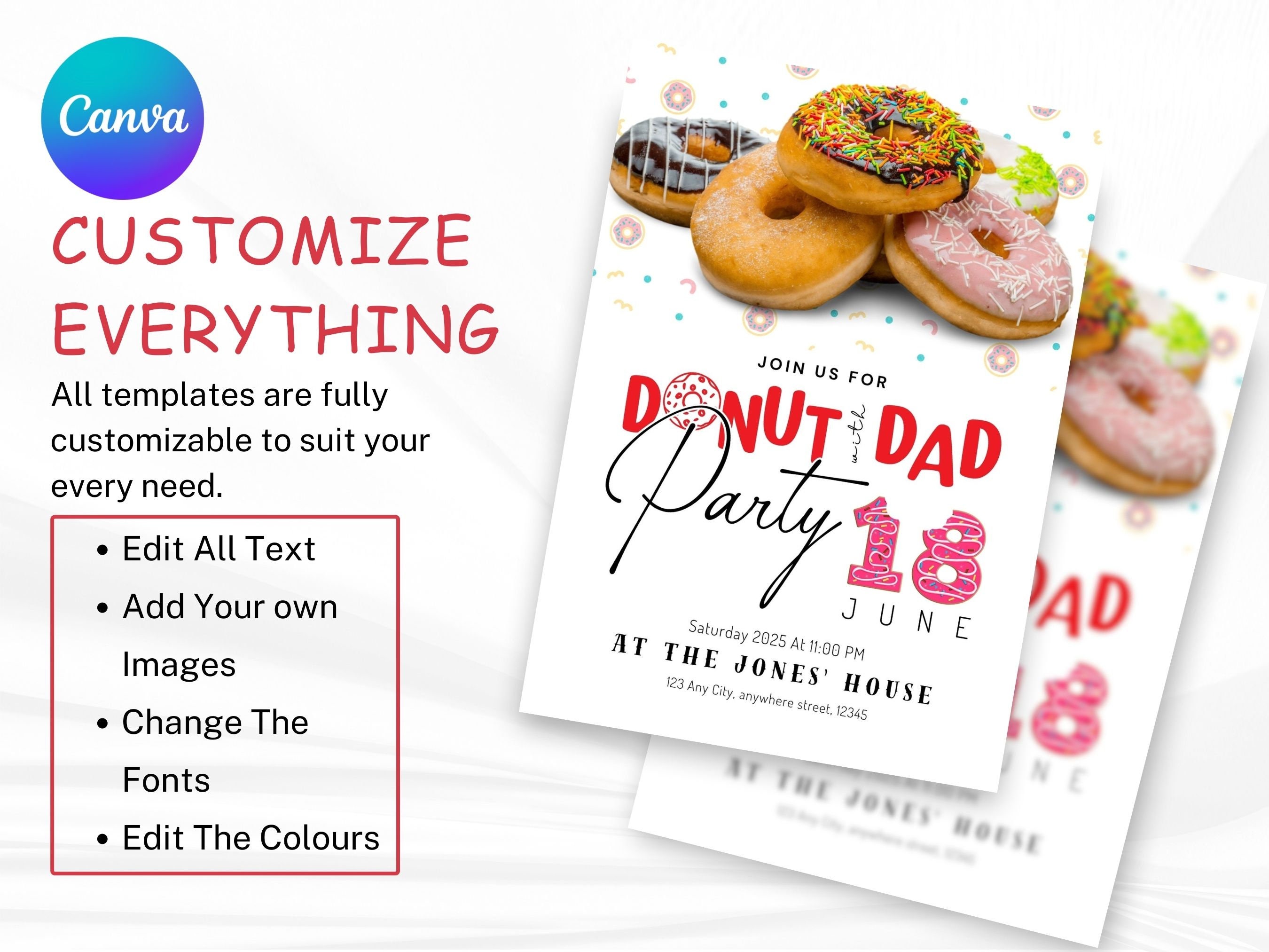 Donuts With Dad Father's Day Invitation, Father's Day Donut Party, 4x6 ...