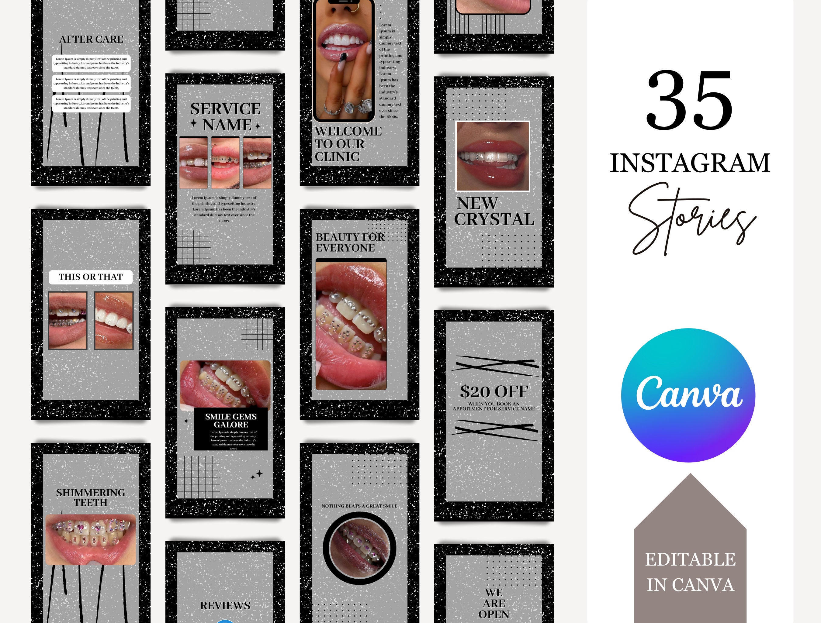 Tooth Gem Instagram Templates, Tooth Charms Social Media Post Template ...
