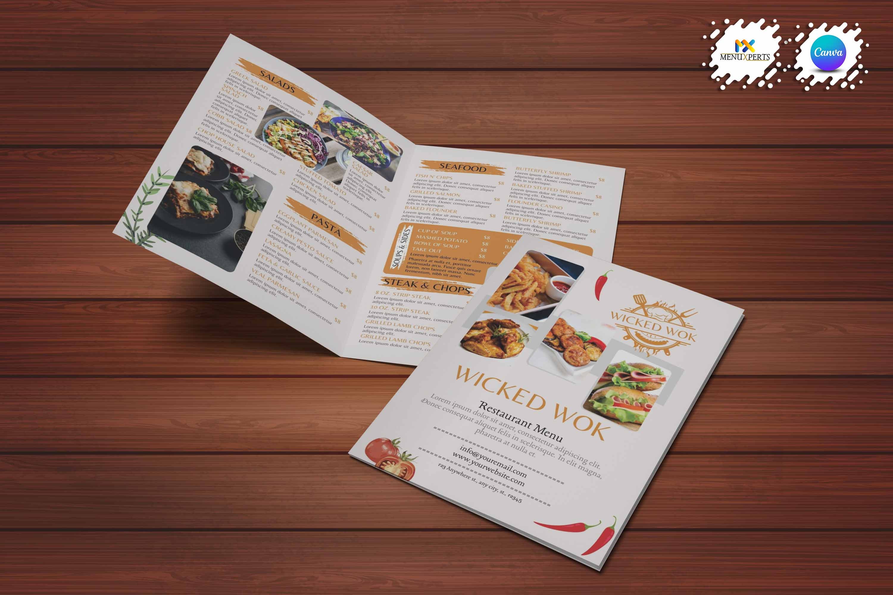 Restaurant Menu Template, Bi Fold Canva Menu Template, Bi Fold ...