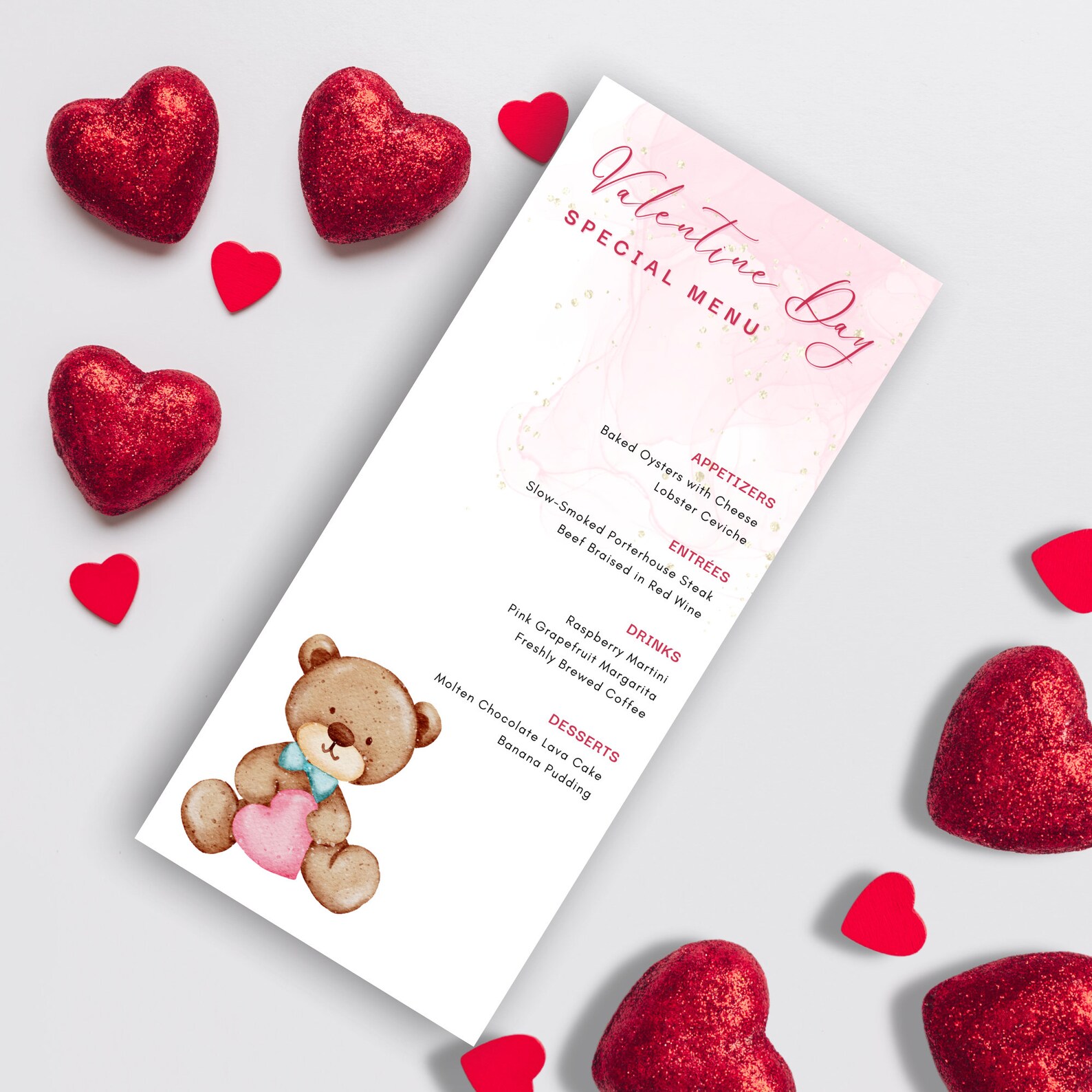 Valentines Day Menu, Printable Sweet Hearts Birthday Baby Shower Teens ...