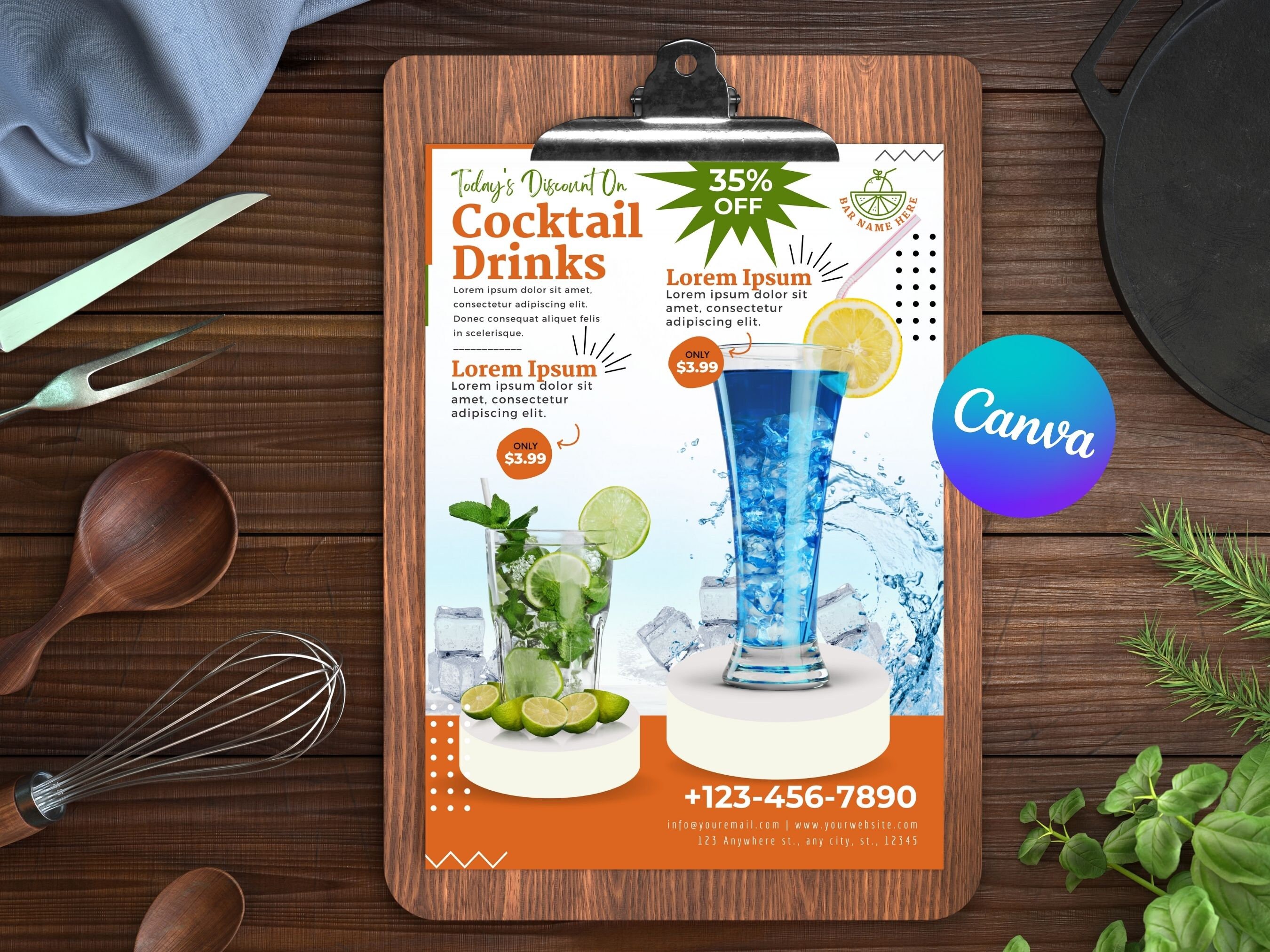 Printable Cocktails Drink Template, Diy Canva Cocktail Flyer Template ...
