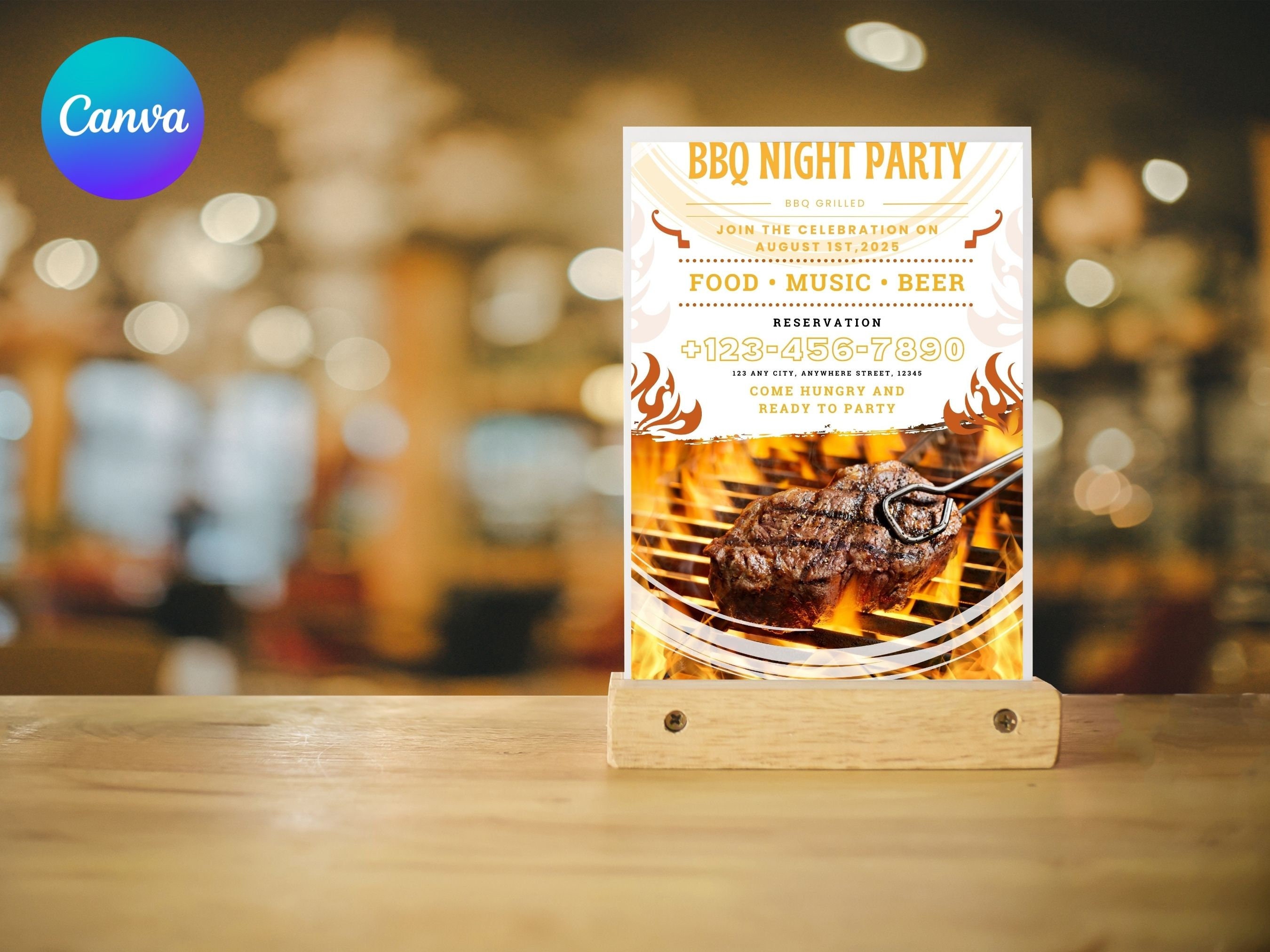 Bbq Night Party Flyer, Diy Canva Bbq Night Flyer Template, Editable ...