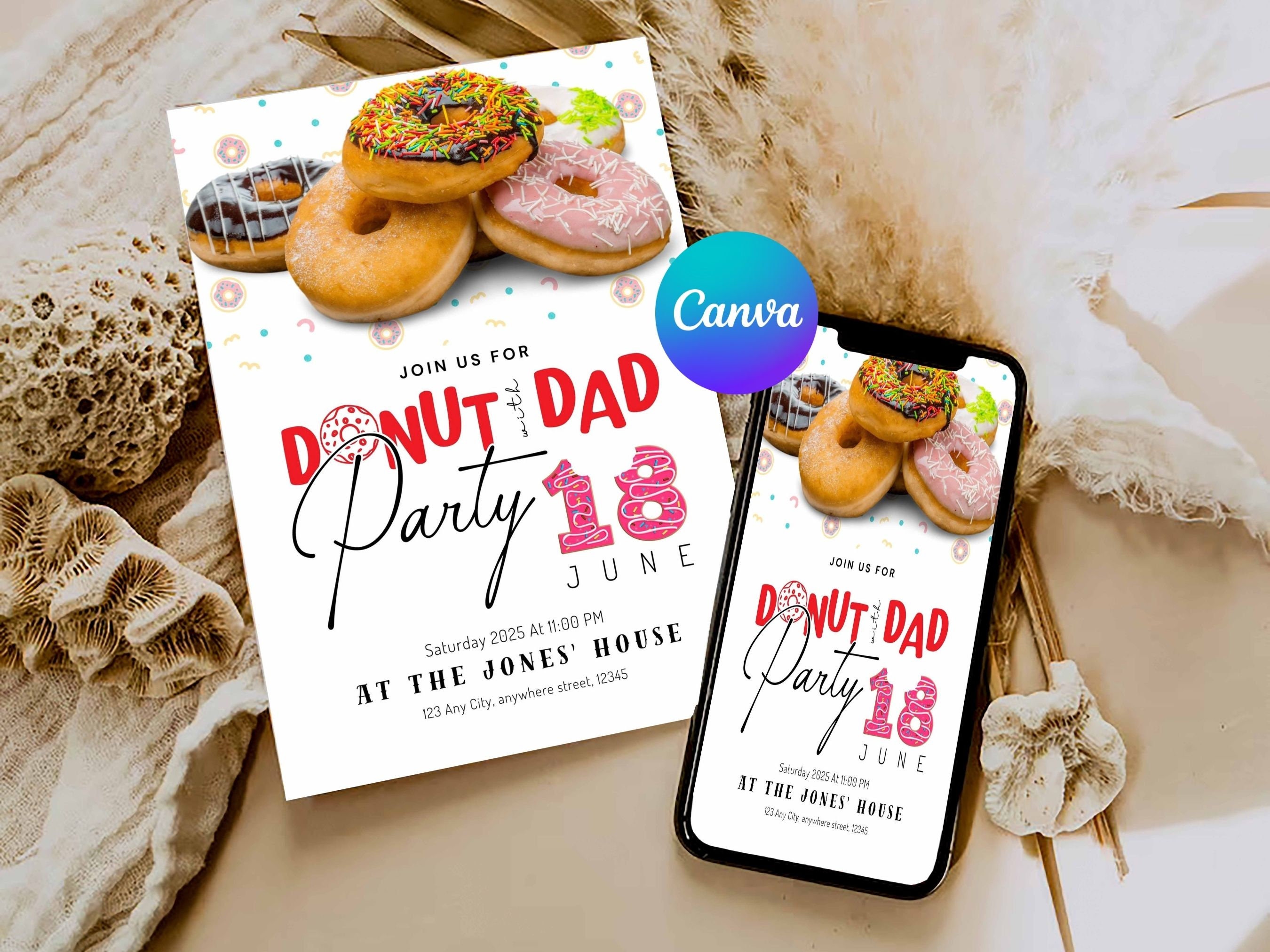 Donuts With Dad Father's Day Invitation, Father's Day Donut Party, 4x6 ...
