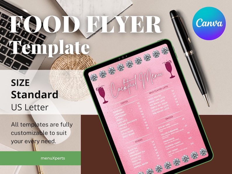 Cocktail Menu Flyer, DIY Flyer Template Design, Bar Menu Sign Flyer ...