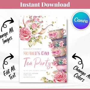 Editable Mothers Day Tea Party Invitation, Mother's Day Brunch Invite ...