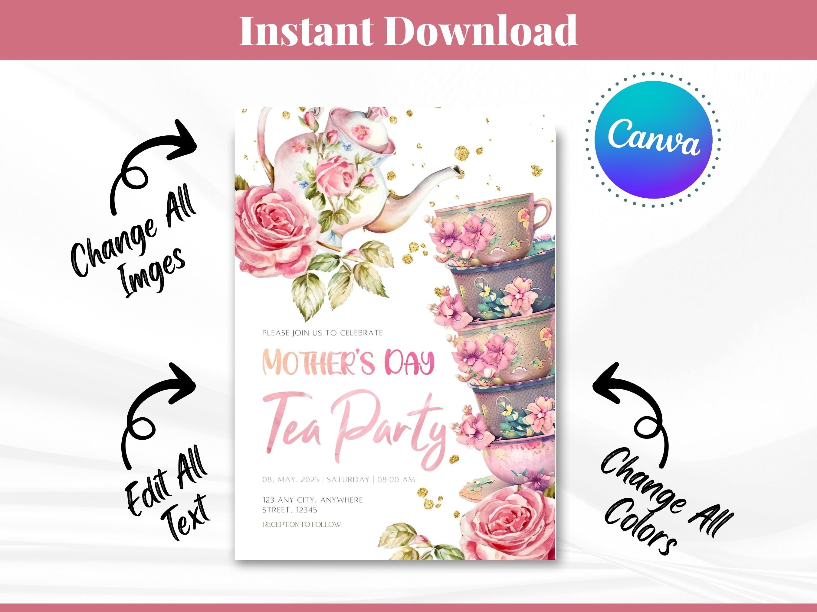 Editable Mothers Day Tea Party Invitation, Mother's Day Brunch Invite ...
