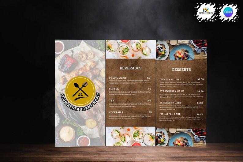 Restaurant Menu Template, Tri-fold Canva Menu Template, Tri-fold ...