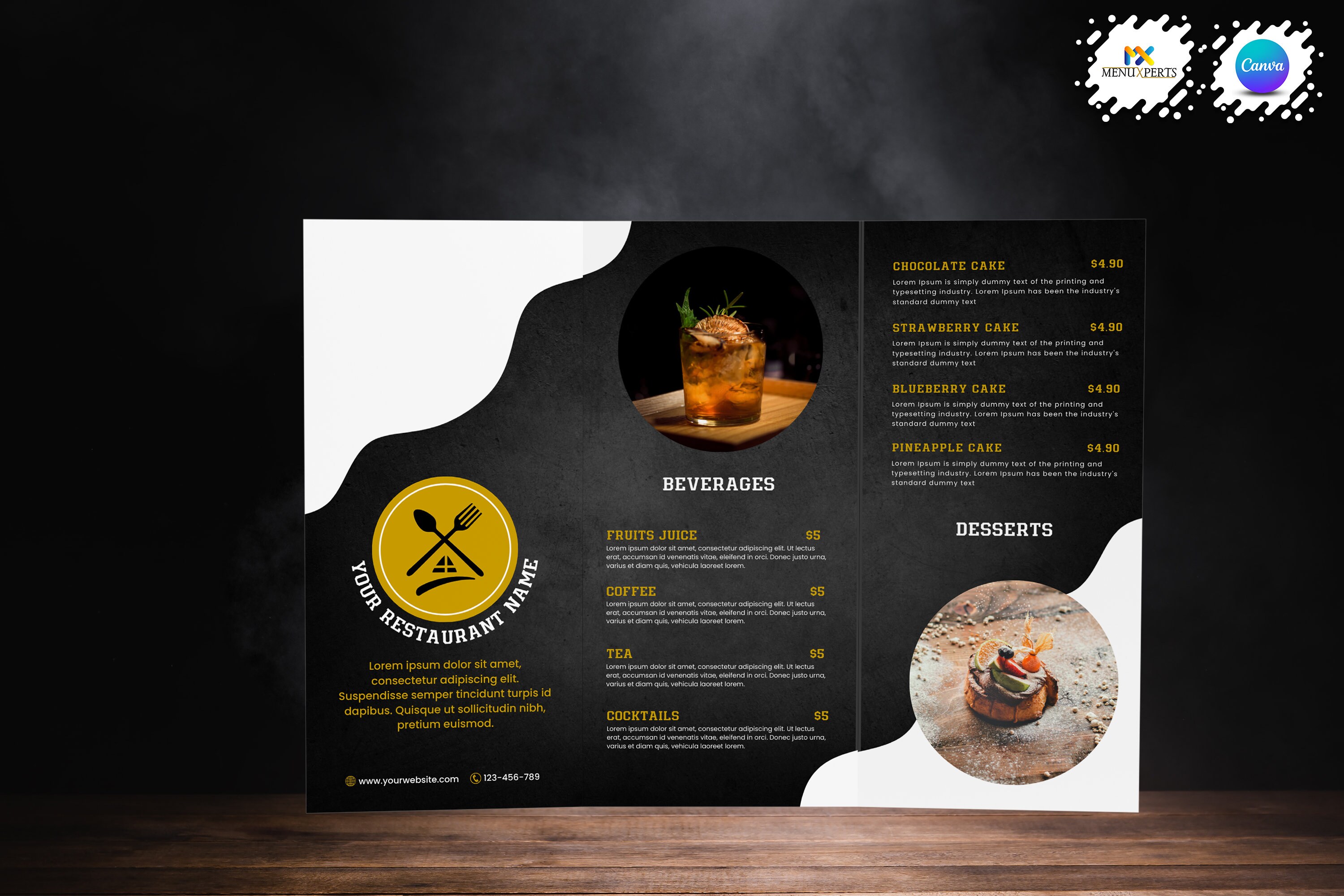 Restaurant Menu Template Tri-fold Canva Menu Template - Etsy