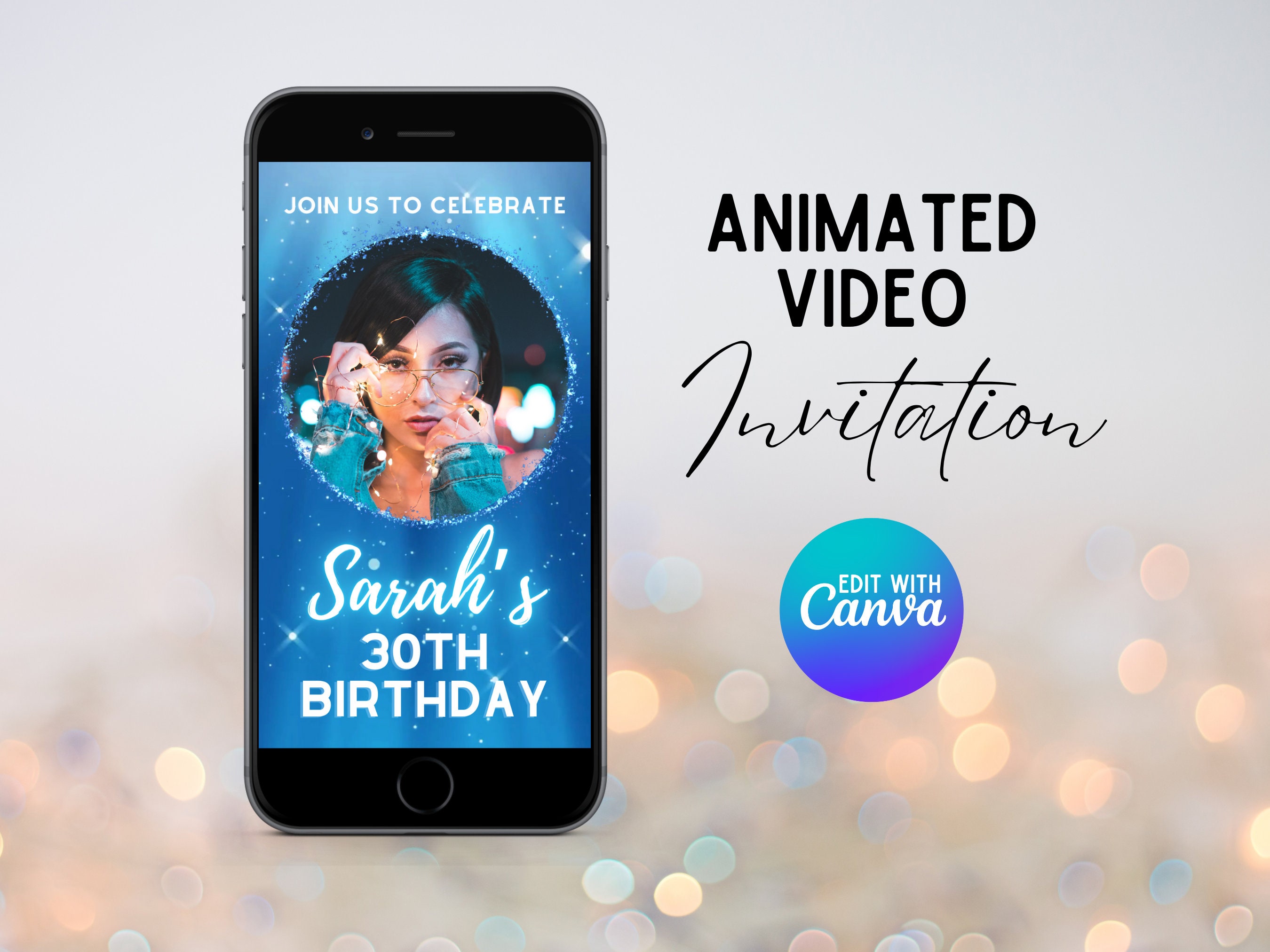 Animated Birthday Invitation, Birthday Invite for Girls, Birthday Party ...