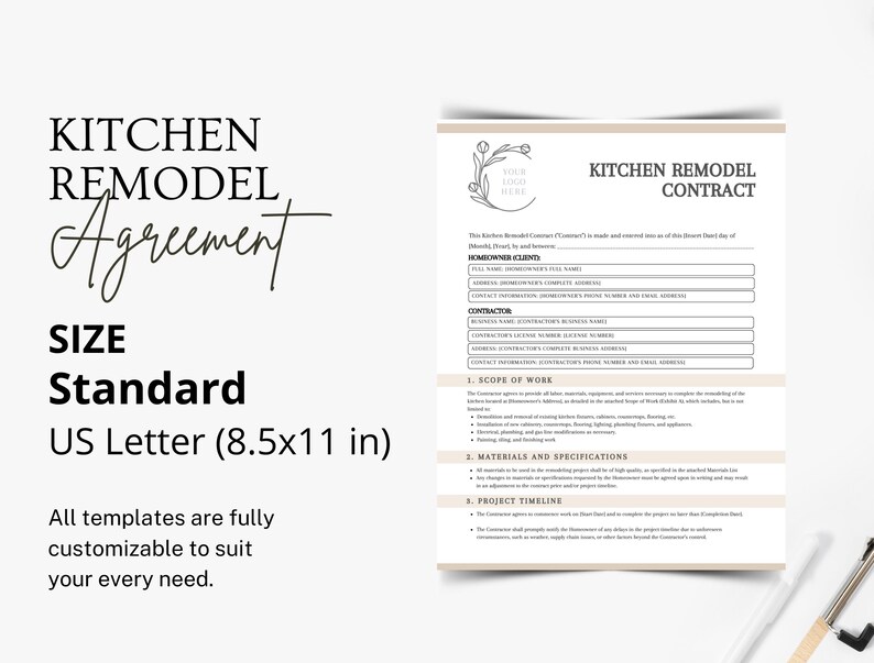 Kitchen Remodel Contract, Kitchen Renovation Agreement, Kitchen ...