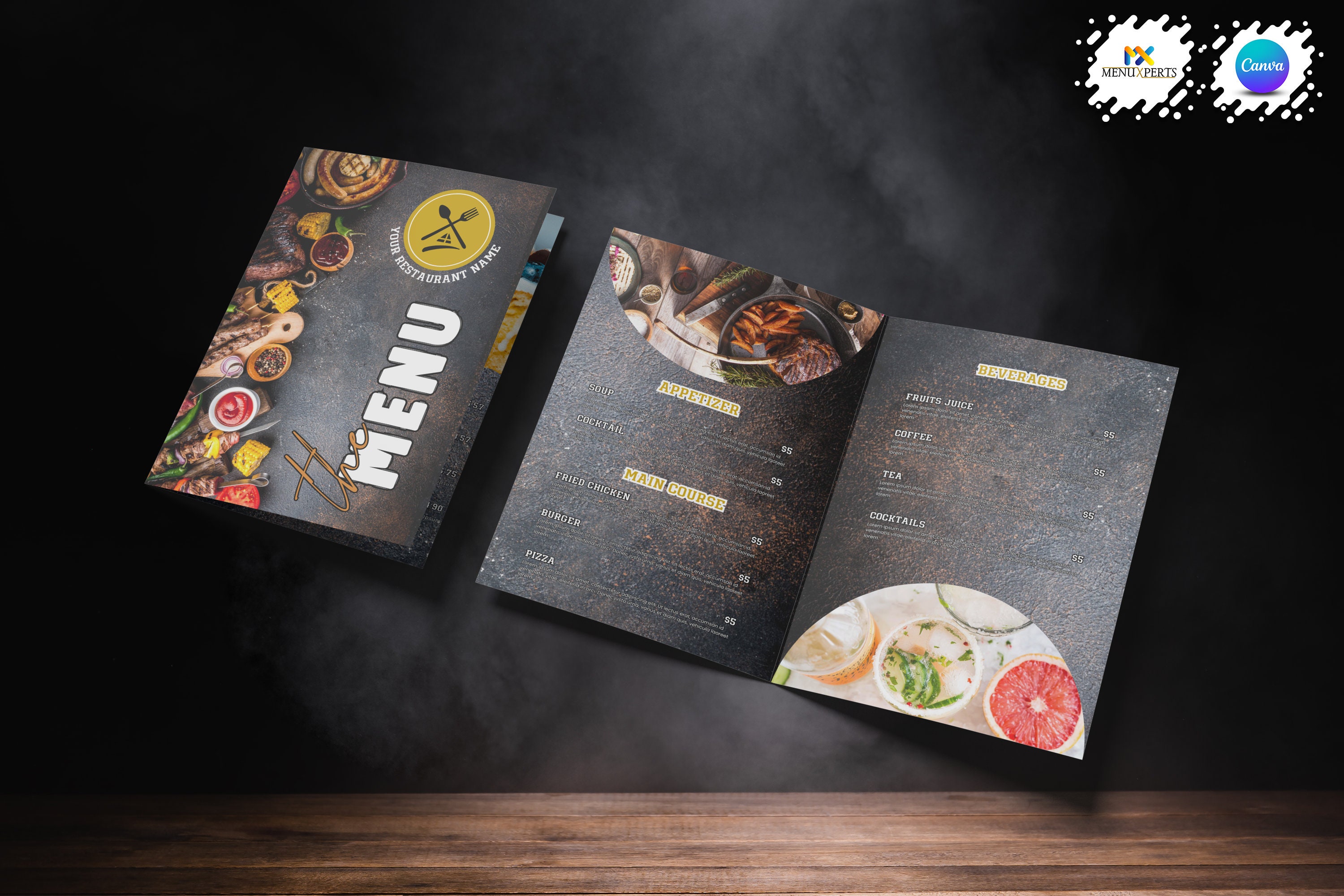 Restaurant Menu Template, Bi Fold Restaurant Canva Template, Bi Fold ...