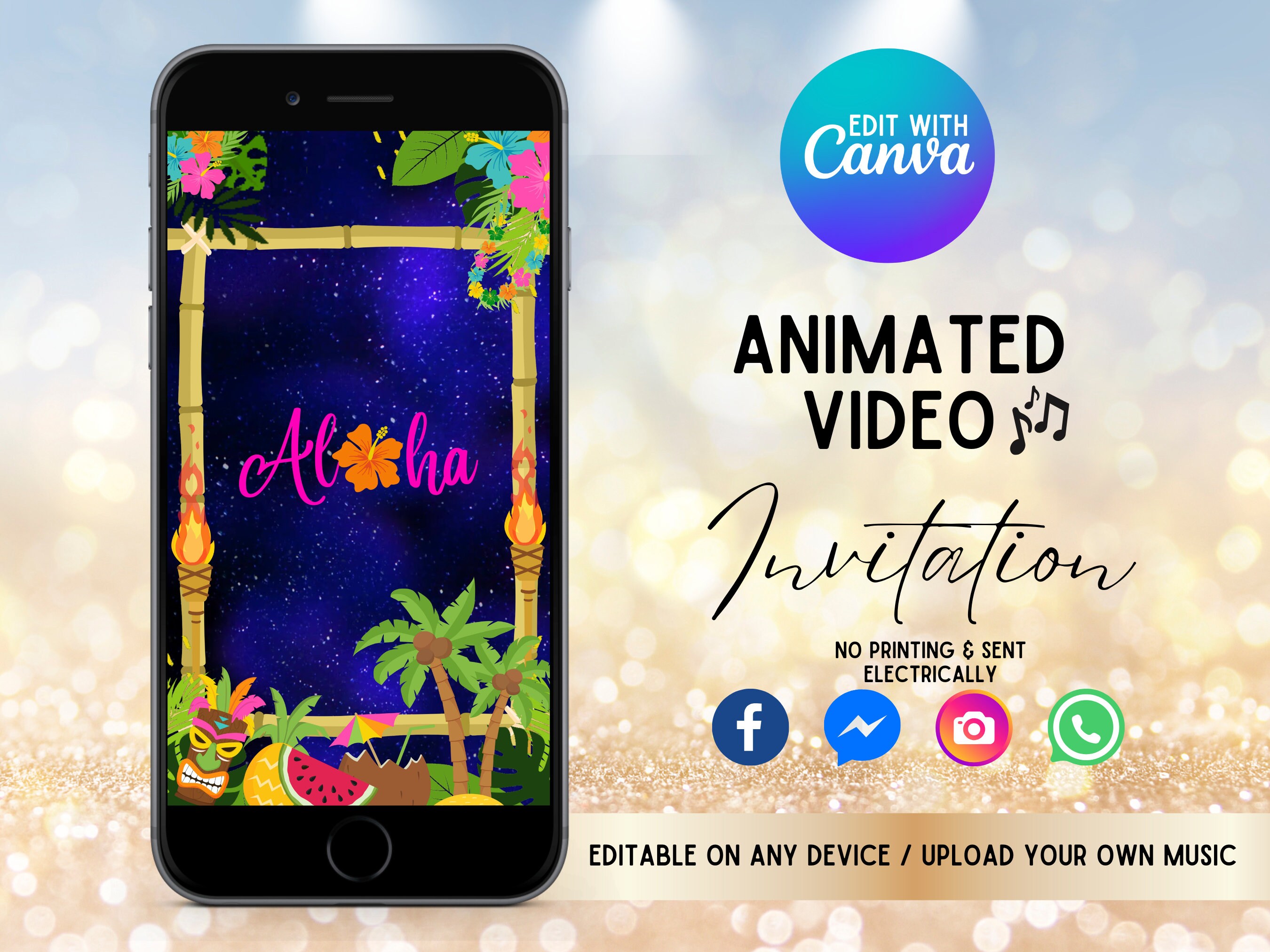 Luau Video Invitation, Luau Party Evite, Aloha Invitation, Luau Invitation, Any Age Invite ...